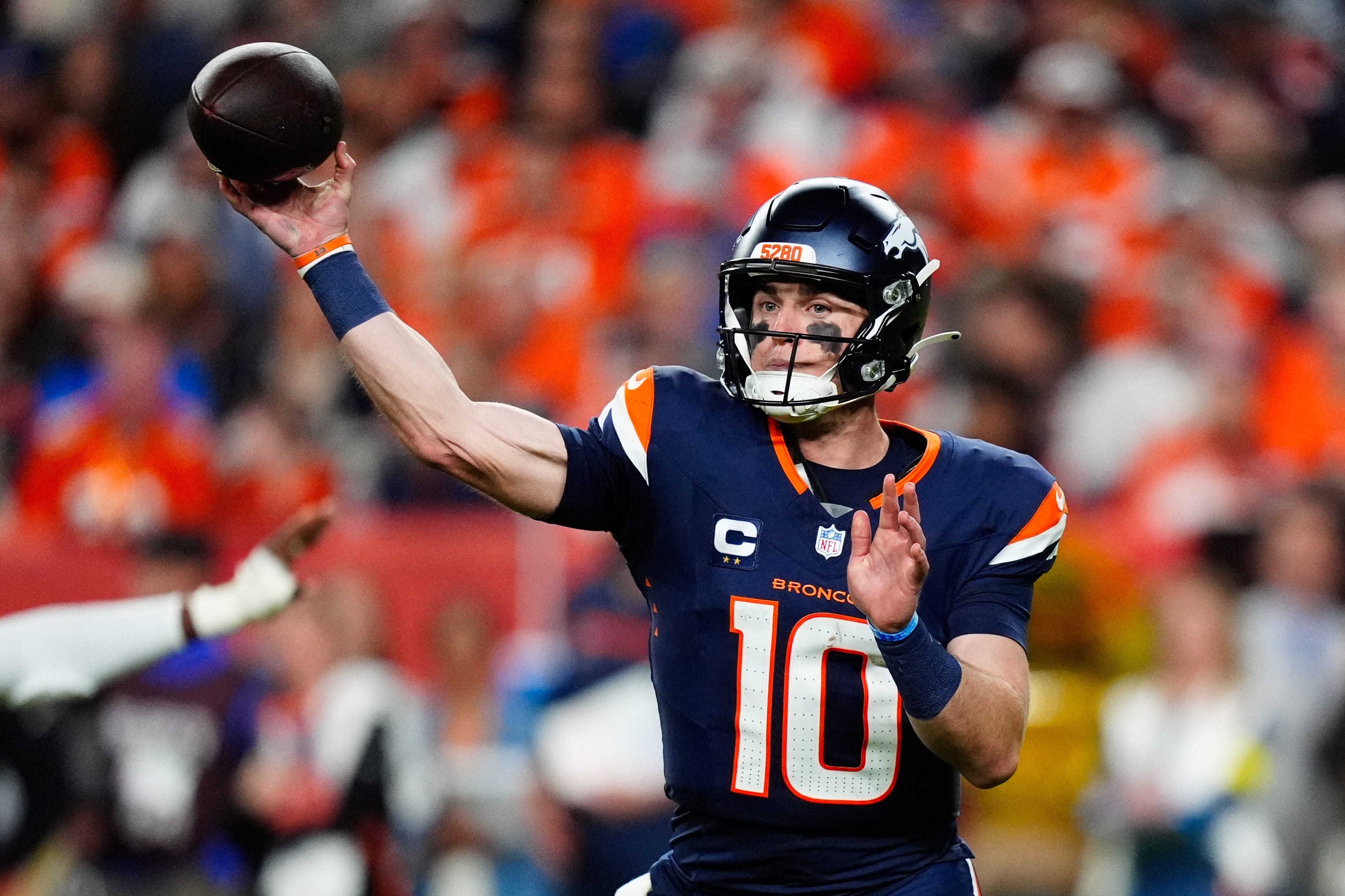 Broncos wearing alternate uniform vs. Rams (SNF) and Bills (Christmas)