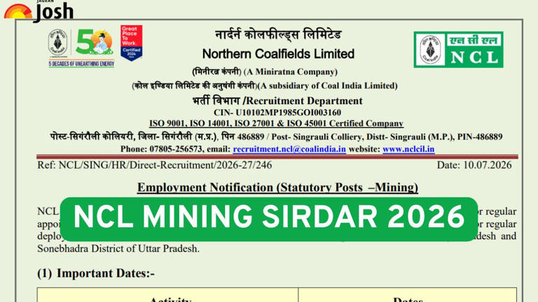 NCL mining sirdar 2026 last date today: Check eligibility & steps to ...