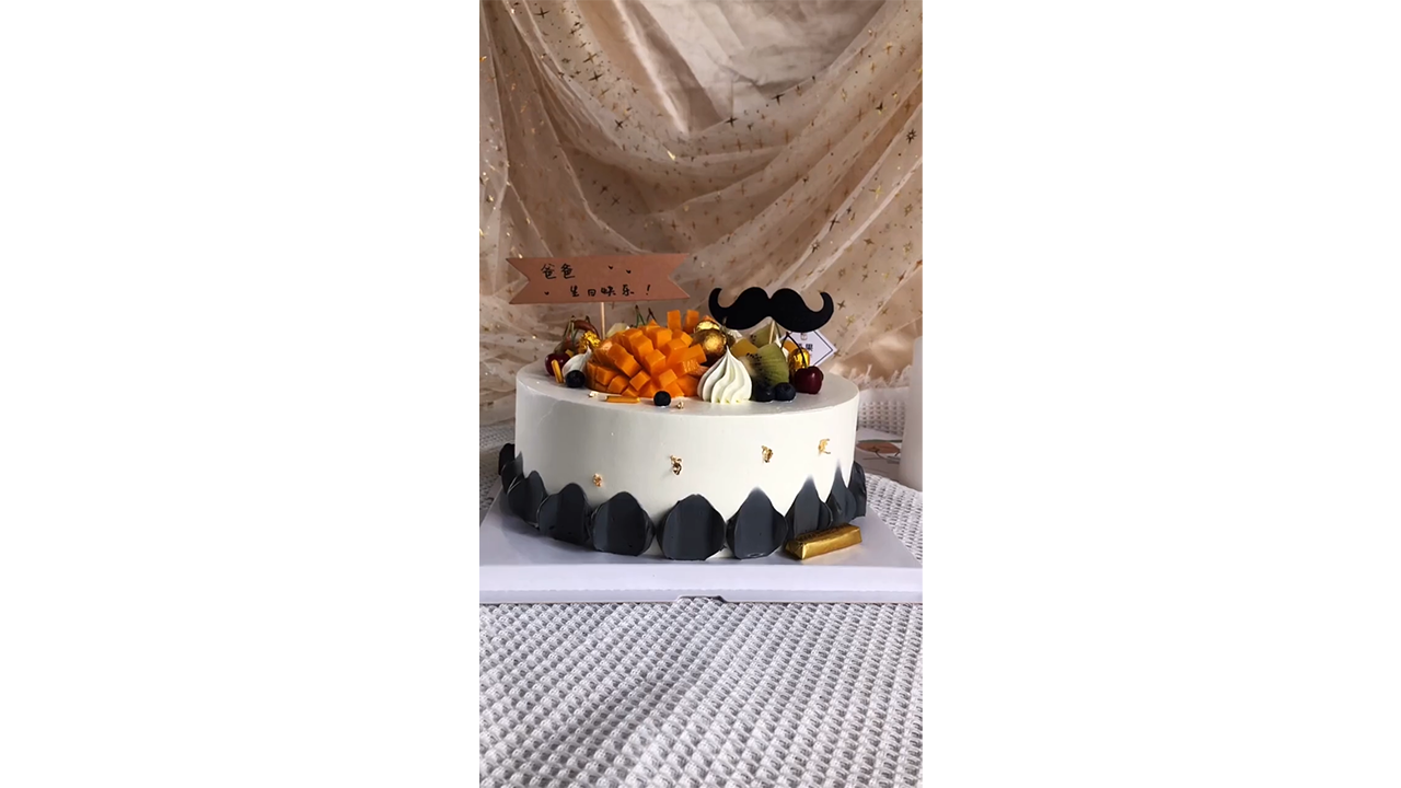 Designing gentleman theme celebration cake with mustache topper and ...
