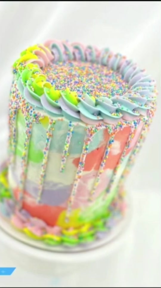 How I make rainbow marble buttercream sprinkle drip cake