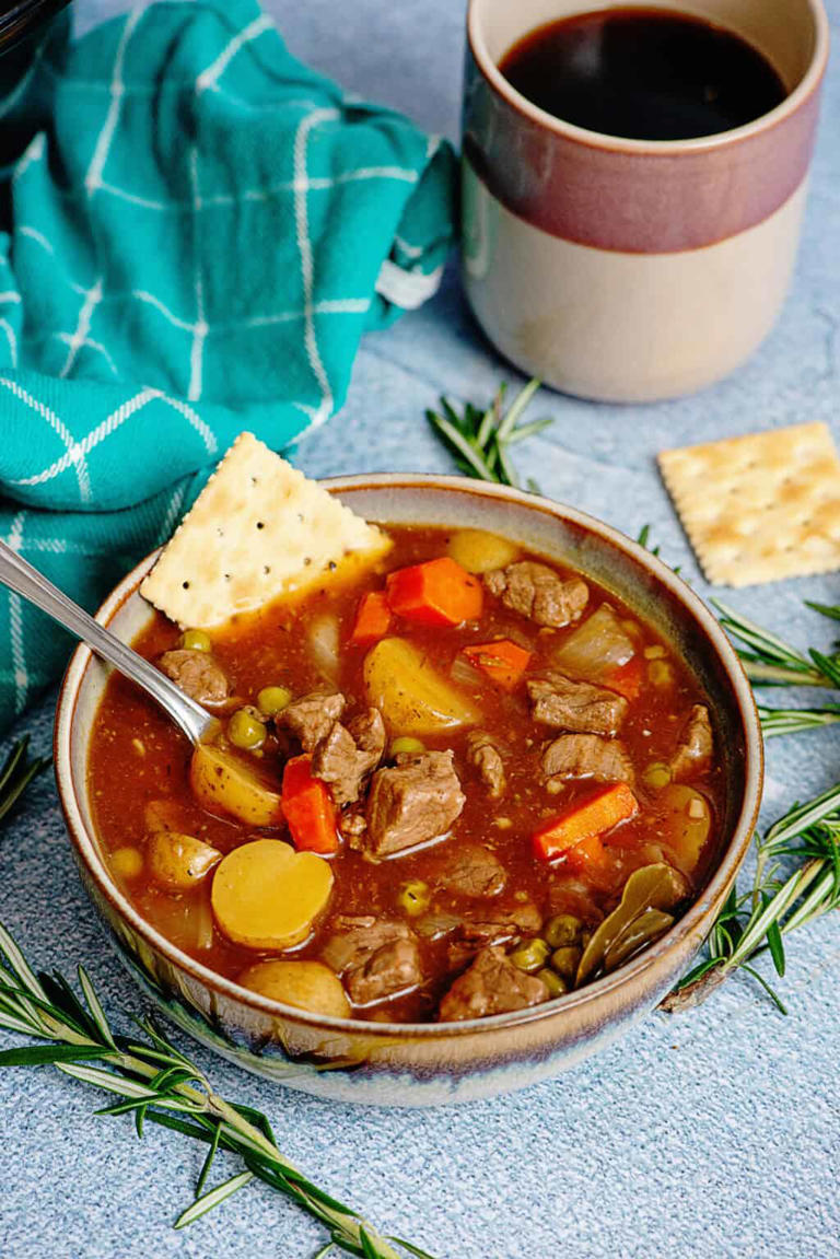 This slow cooker beef stew falls apart with a spoon!