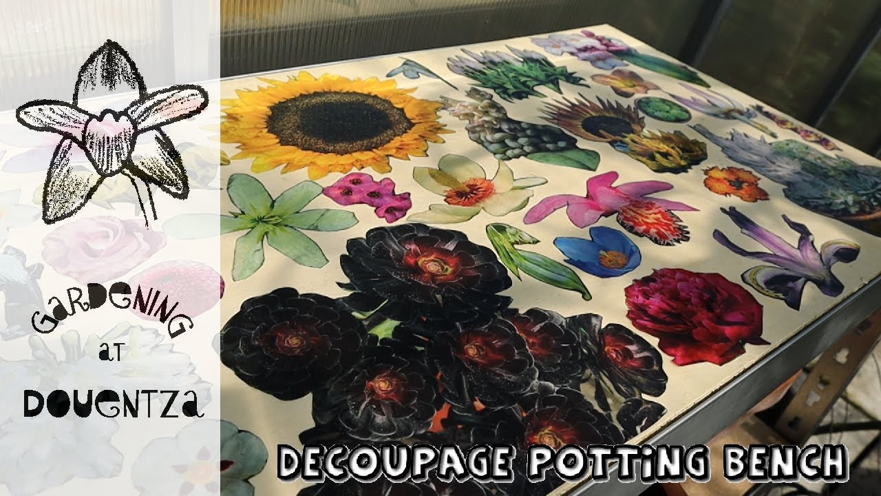 Give your potting bench a charming decoupage makeover