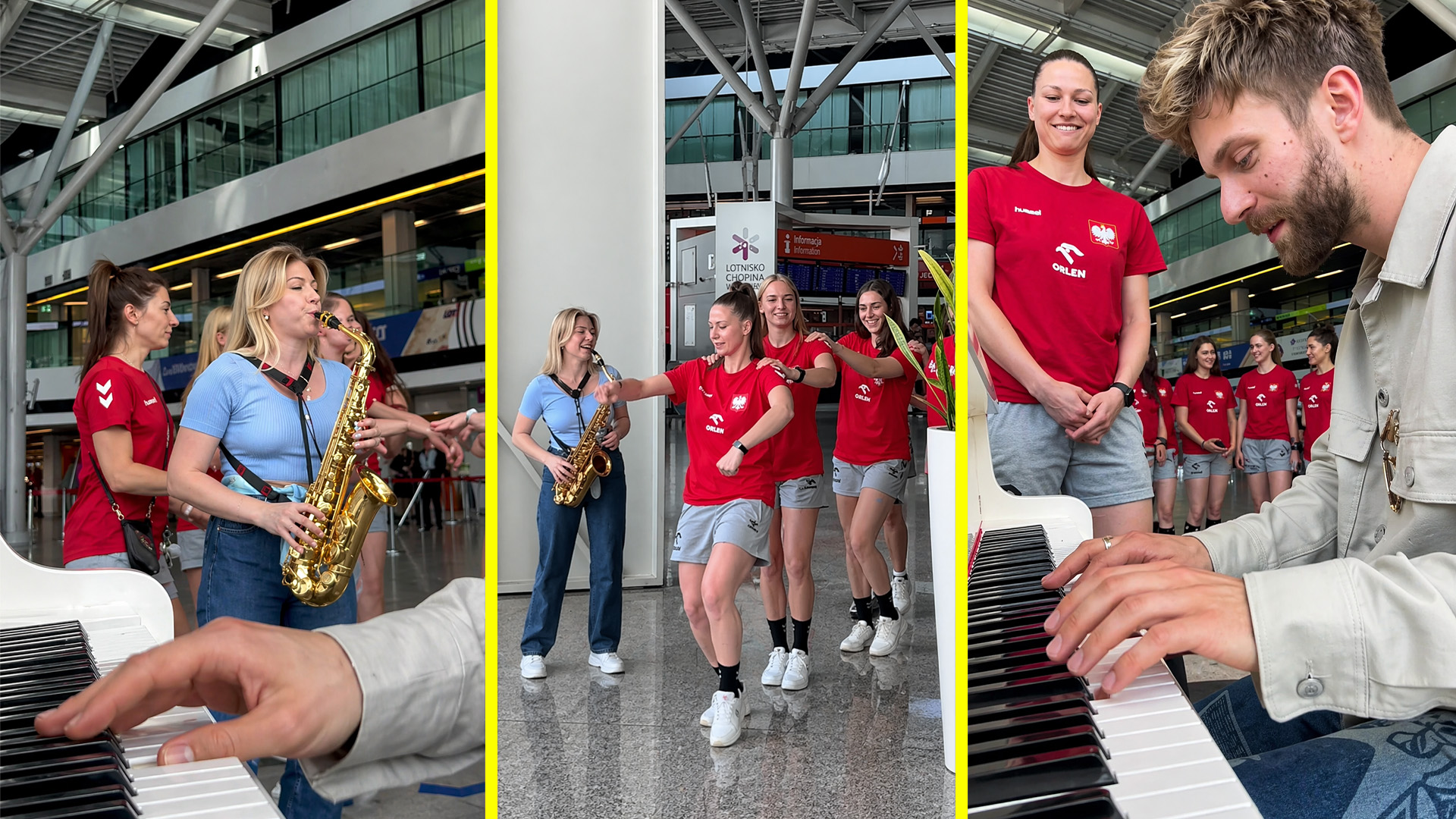 What happens when piano meets saxophone at an airport?