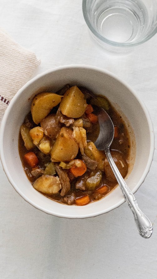 Simple hearty beef stew made with pantry staples