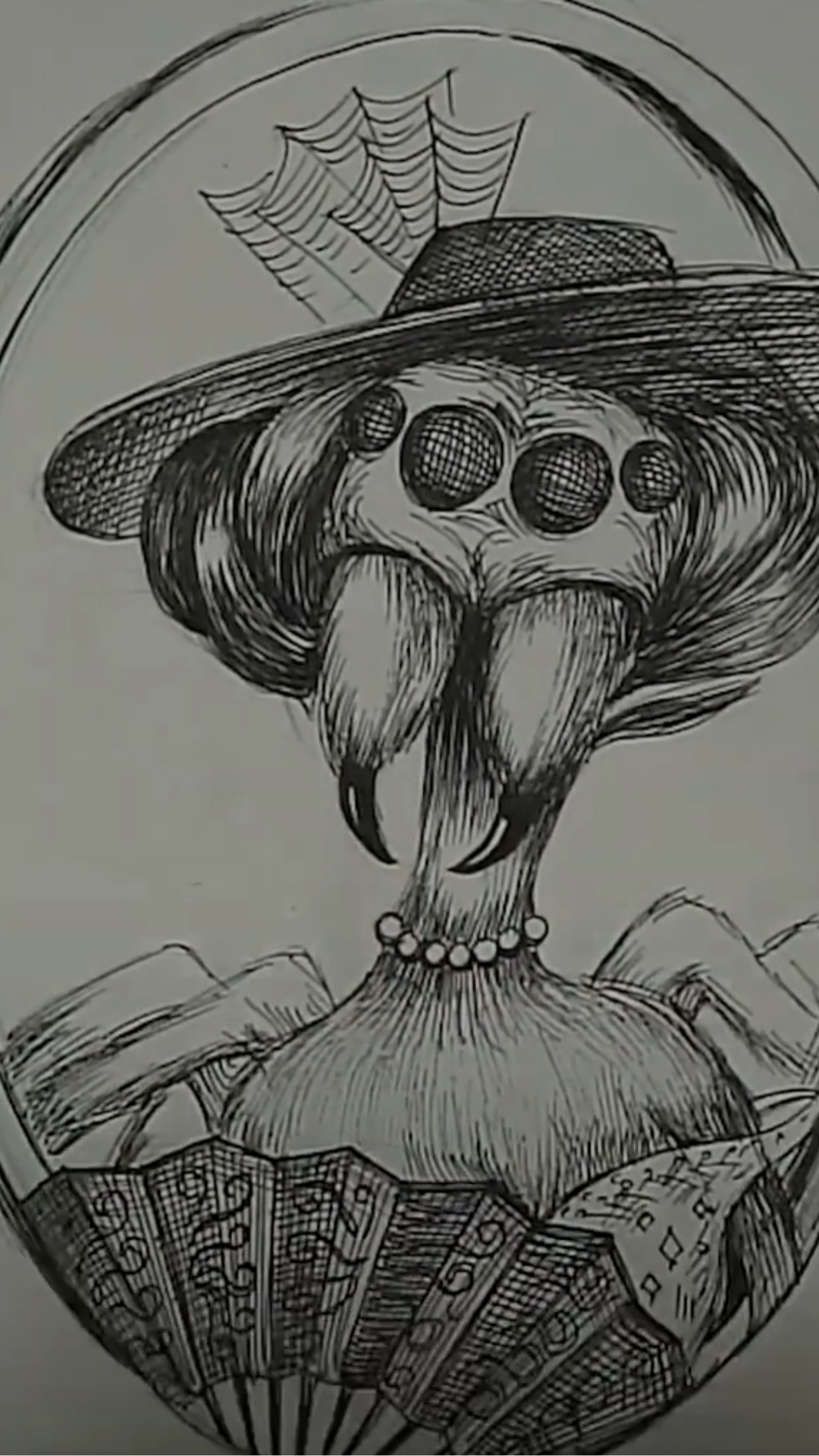 Lady Arachnid spider portrait drawing process