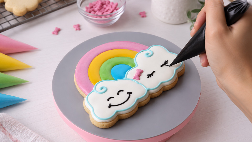 Beautiful rainbow cookie decorating that brightens any celebration