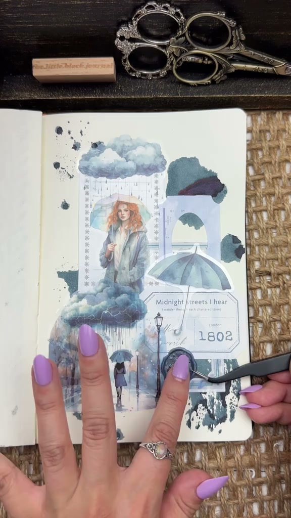 Rainy day ASMR scrapbook journal with shimmer ink