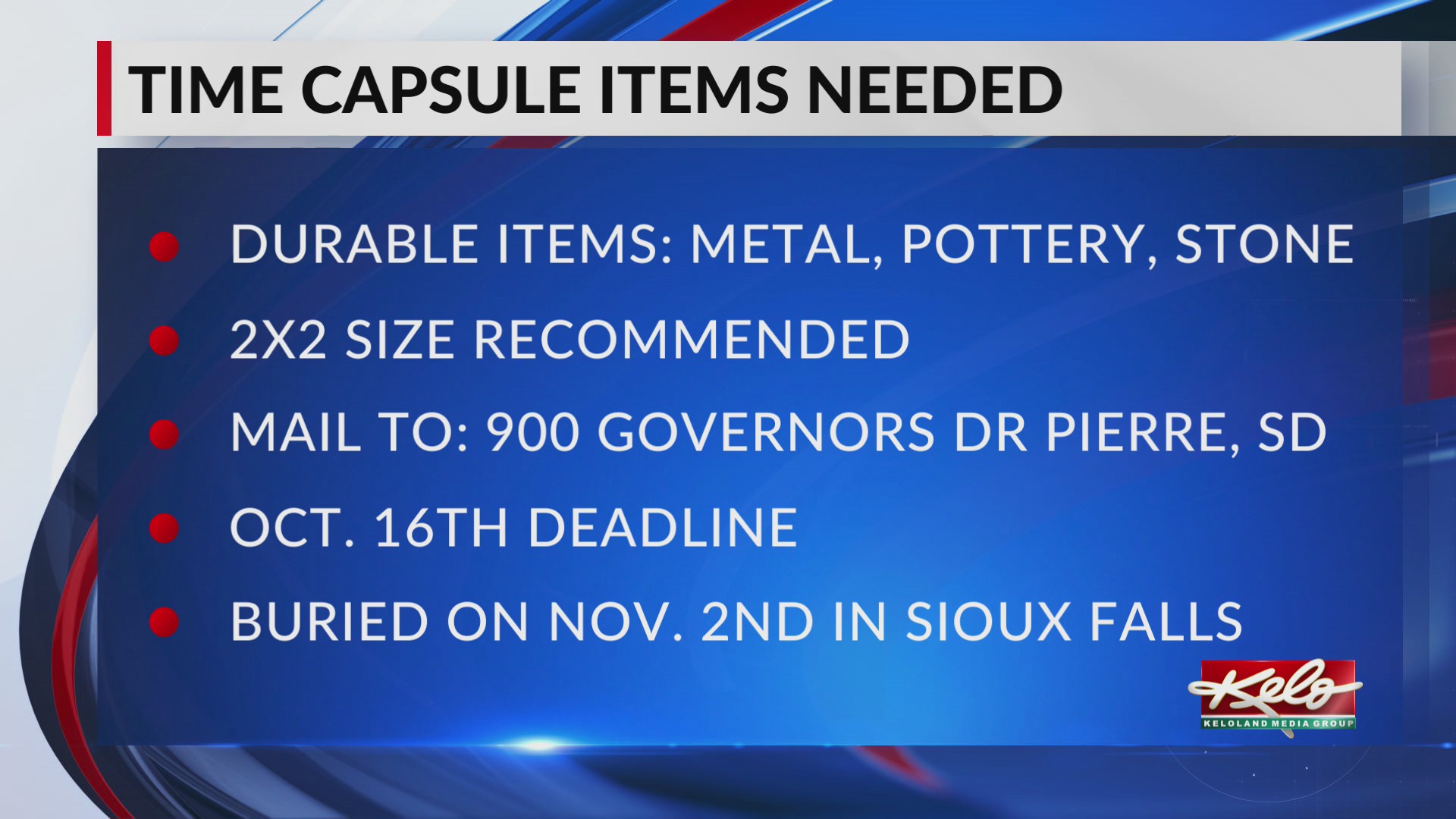 SD Historical Society seeking items for 2076 time capsule