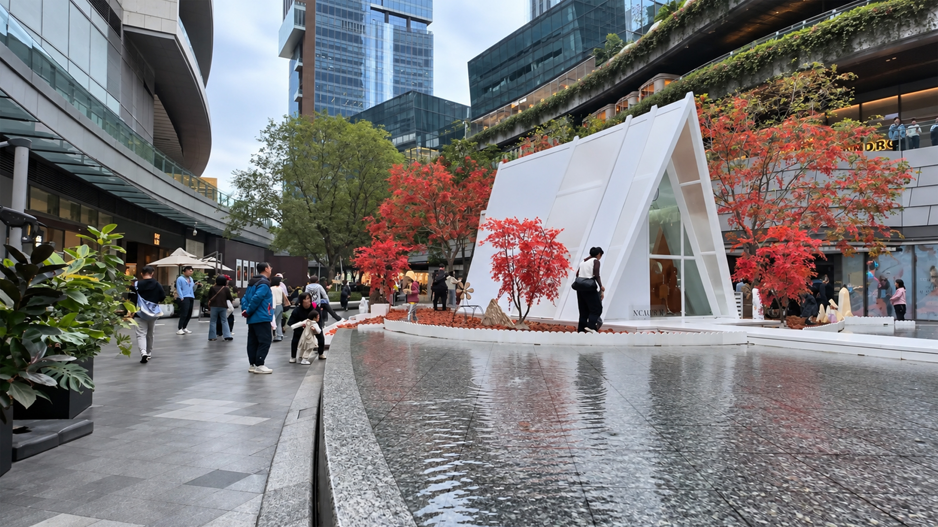 Modern China reveals a shopping district filled with autumn colors