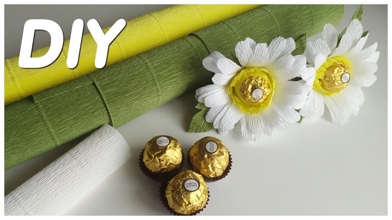 Making beautiful daisy flowers with Ferrero Rocher and crepe paper