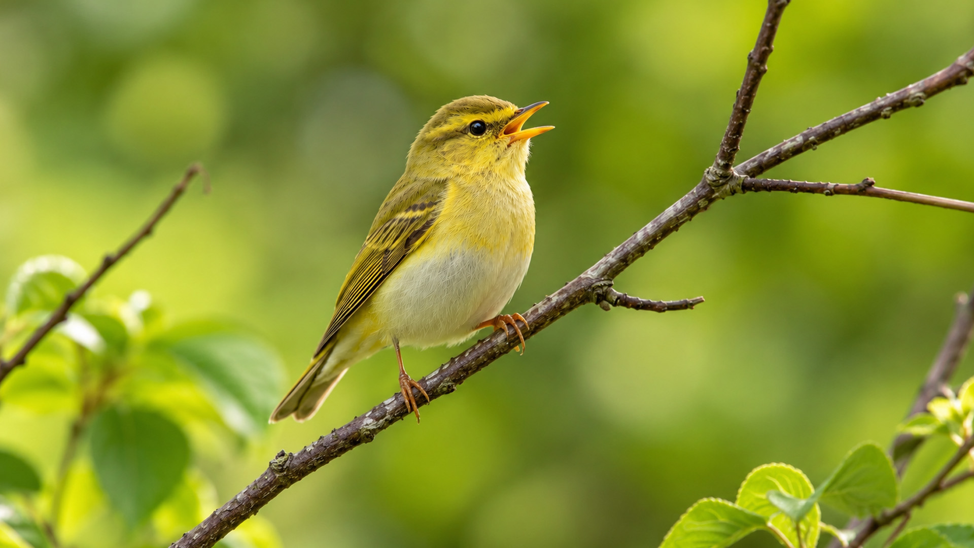 Hidden Camera Captures A Tiny Yellow Songbird Singing On A Branch 3009