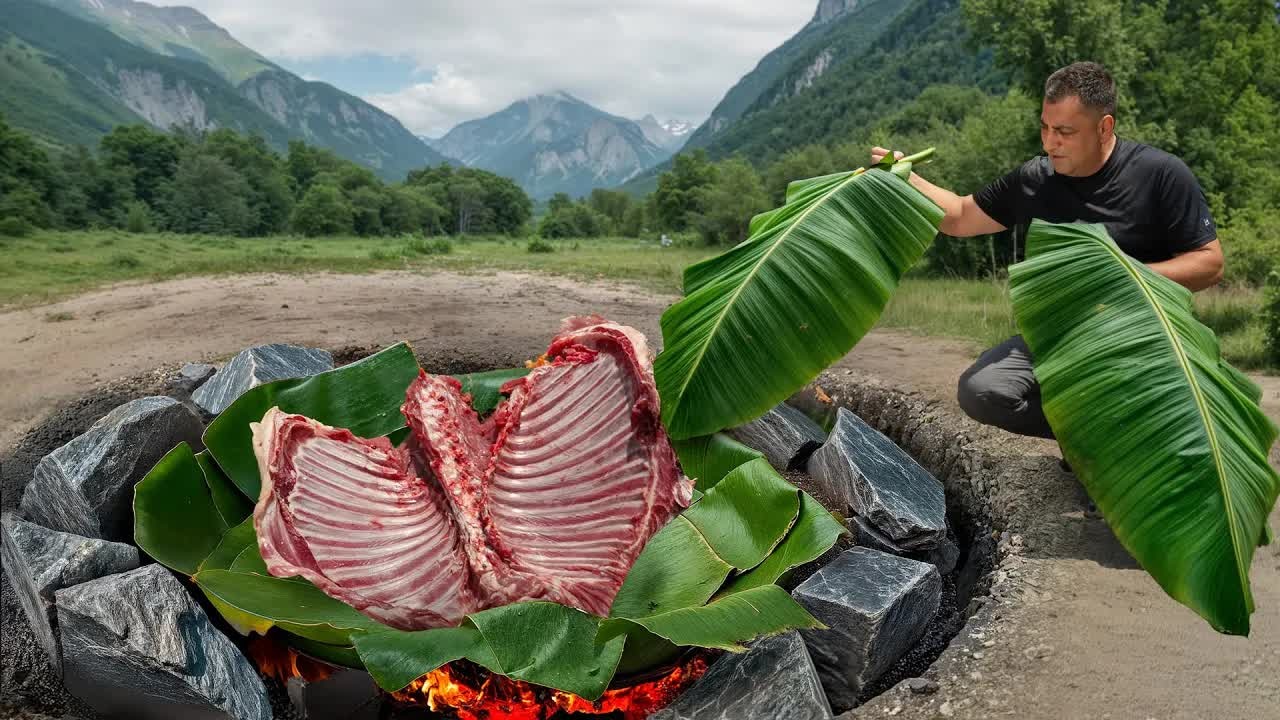 Slow-cooked lamb and vegetables in an underground pit