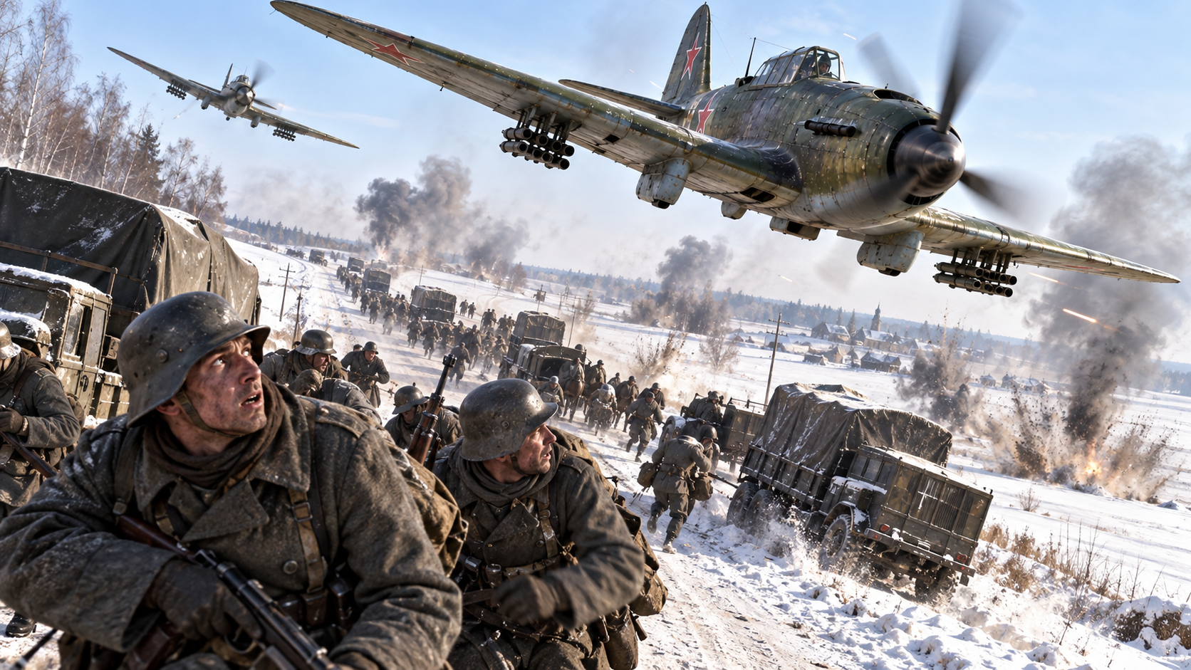 The French SS tried to retreat. Soviet aircraft found them in the open