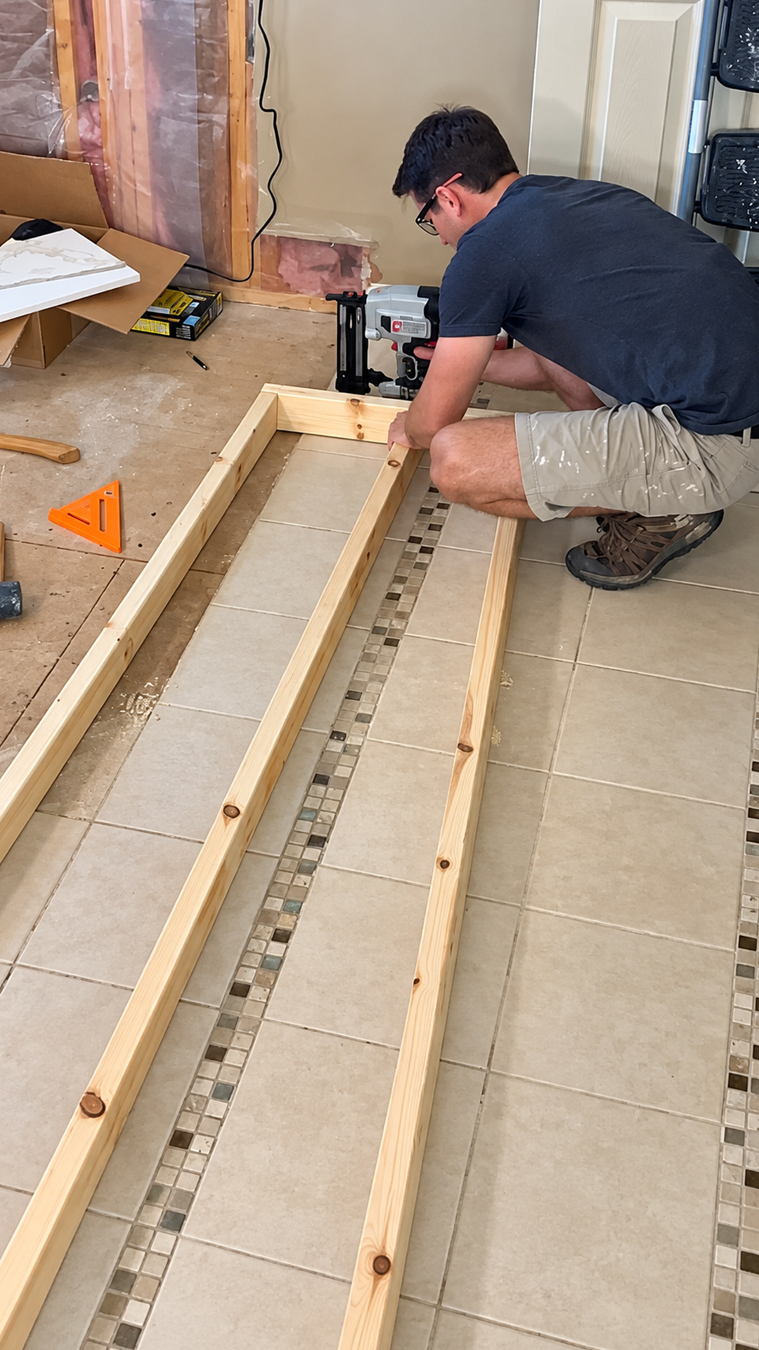 Framing a new shower for bathroom renovation