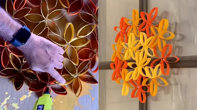 Skip traditional fall wreaths: Craft one using old toilet paper rolls