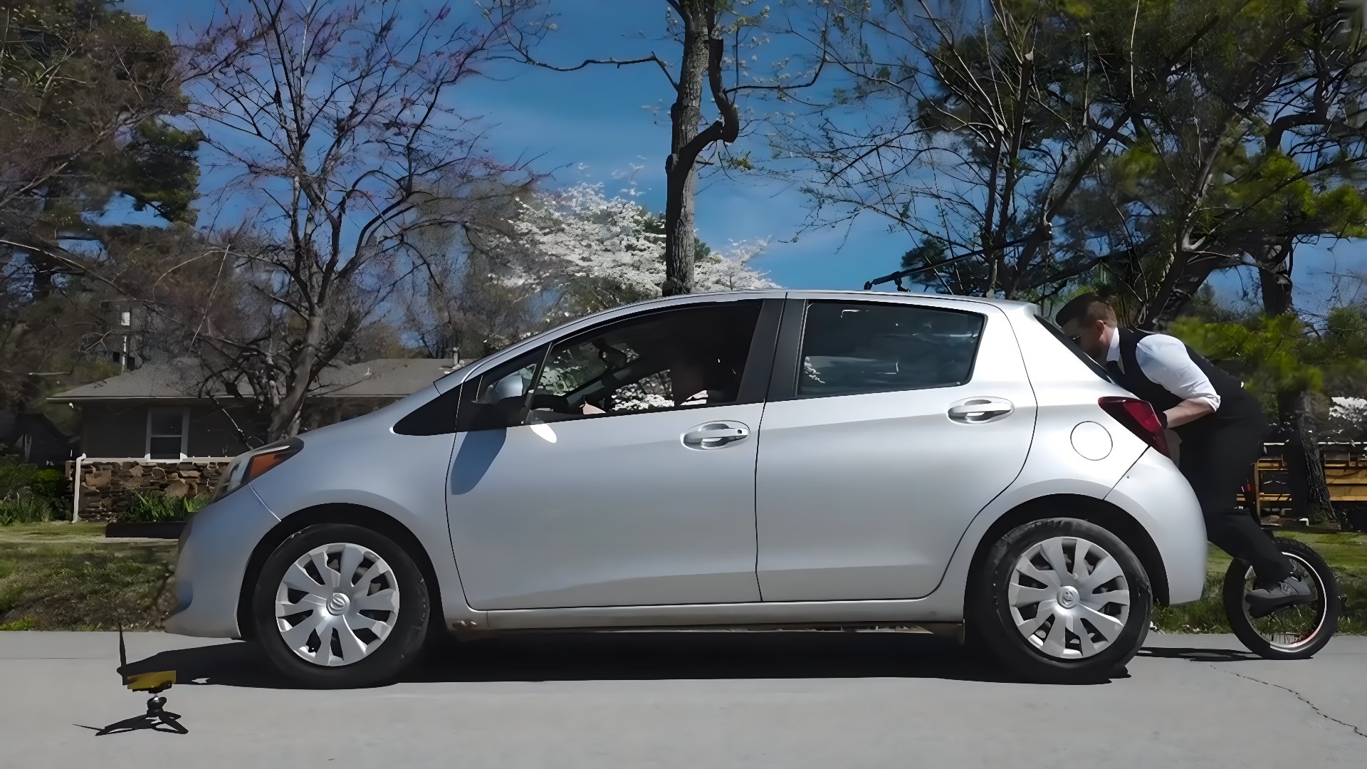 Grant Hairston sets world record by pushing a car on a unicycle