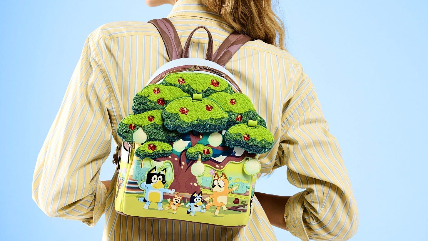 Bluey Loungefly collection is out, and the backpack lights up