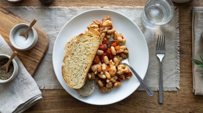 Cheesy white bean tomato bake that’s easy and comforting