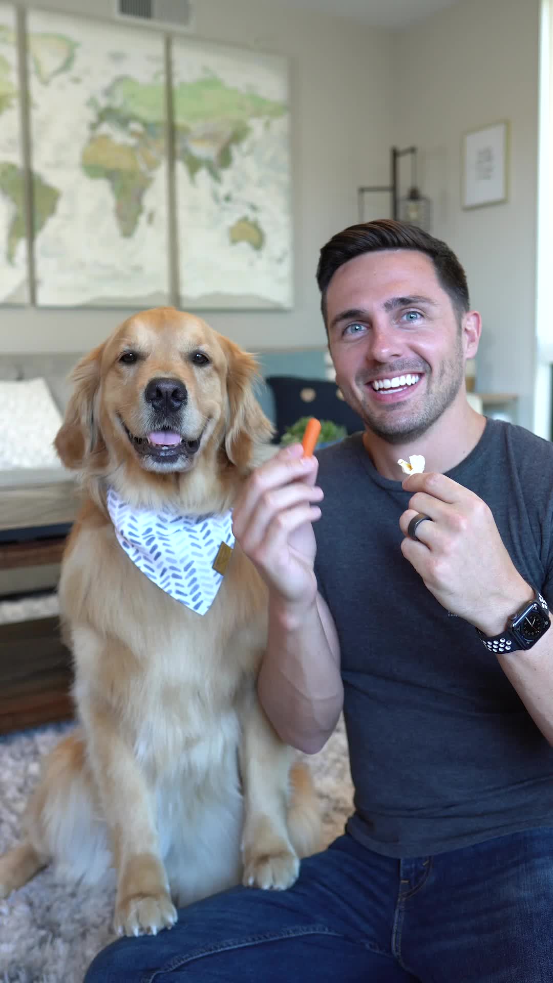 Carrot vs popcorn in a golden retriever’s taste test
