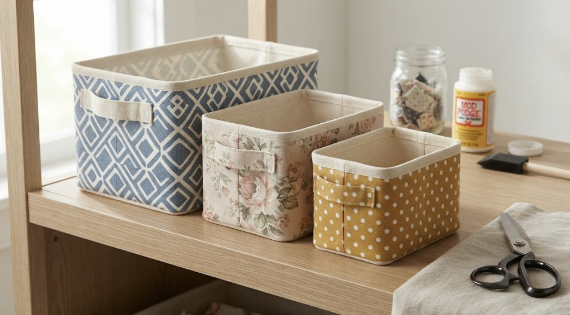 How to create stunning decoupage fabric storage bins using Mod Podge