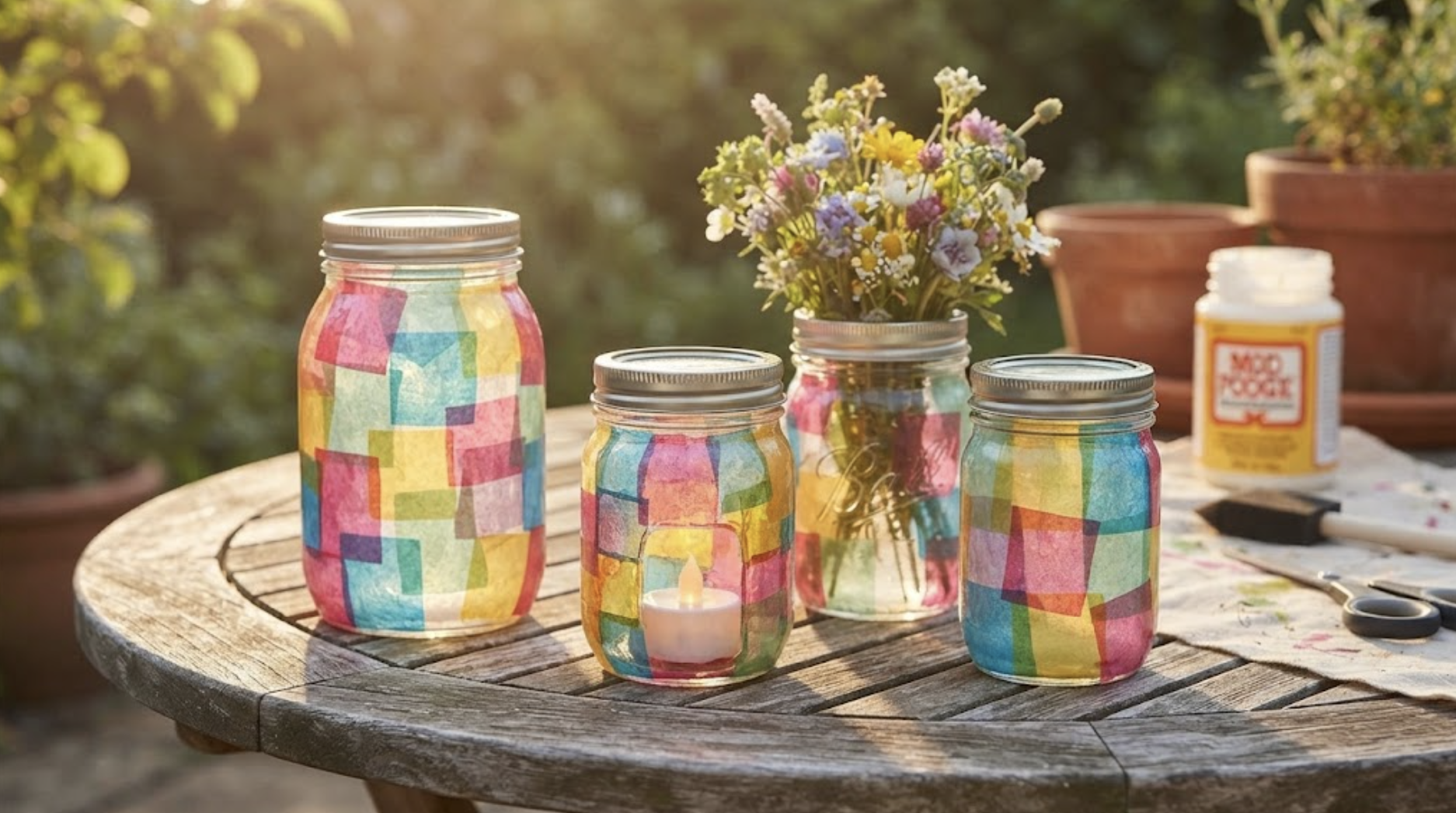 How to create stunning stained glass tissue paper mason jars using Mod ...