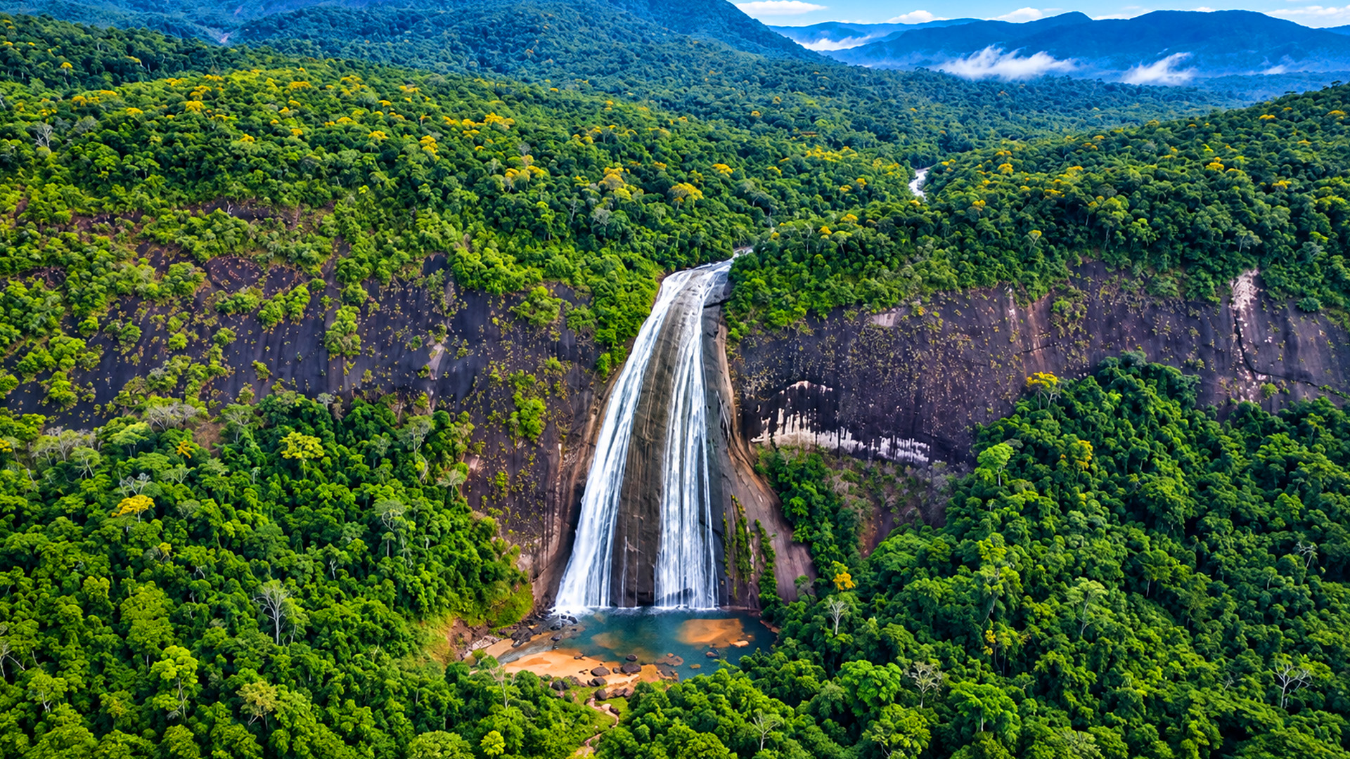 How did this waterfall form deep in the rainforest?