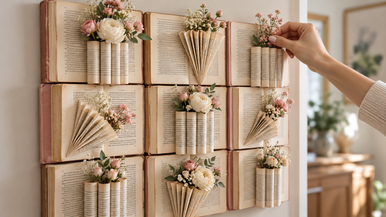 How to make a flower display using old books and paper