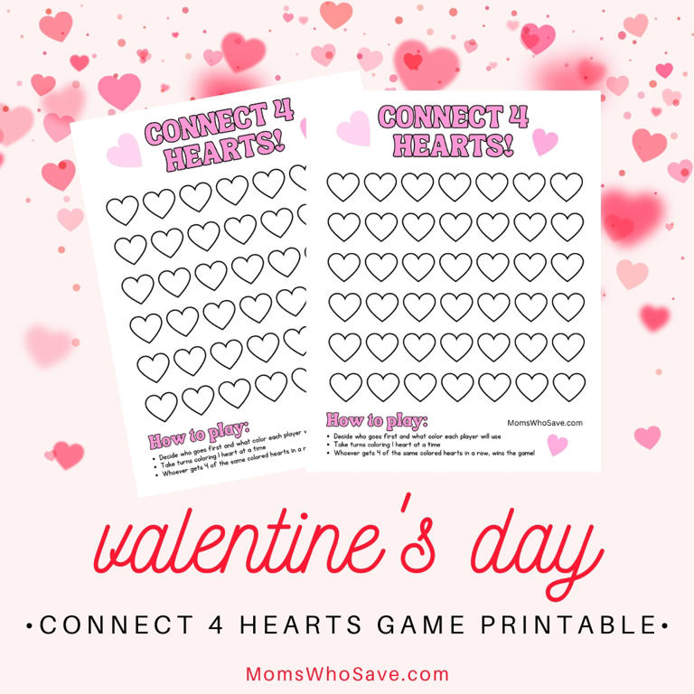 Connect 4 hearts game printable: Perfect for Valentine's Day