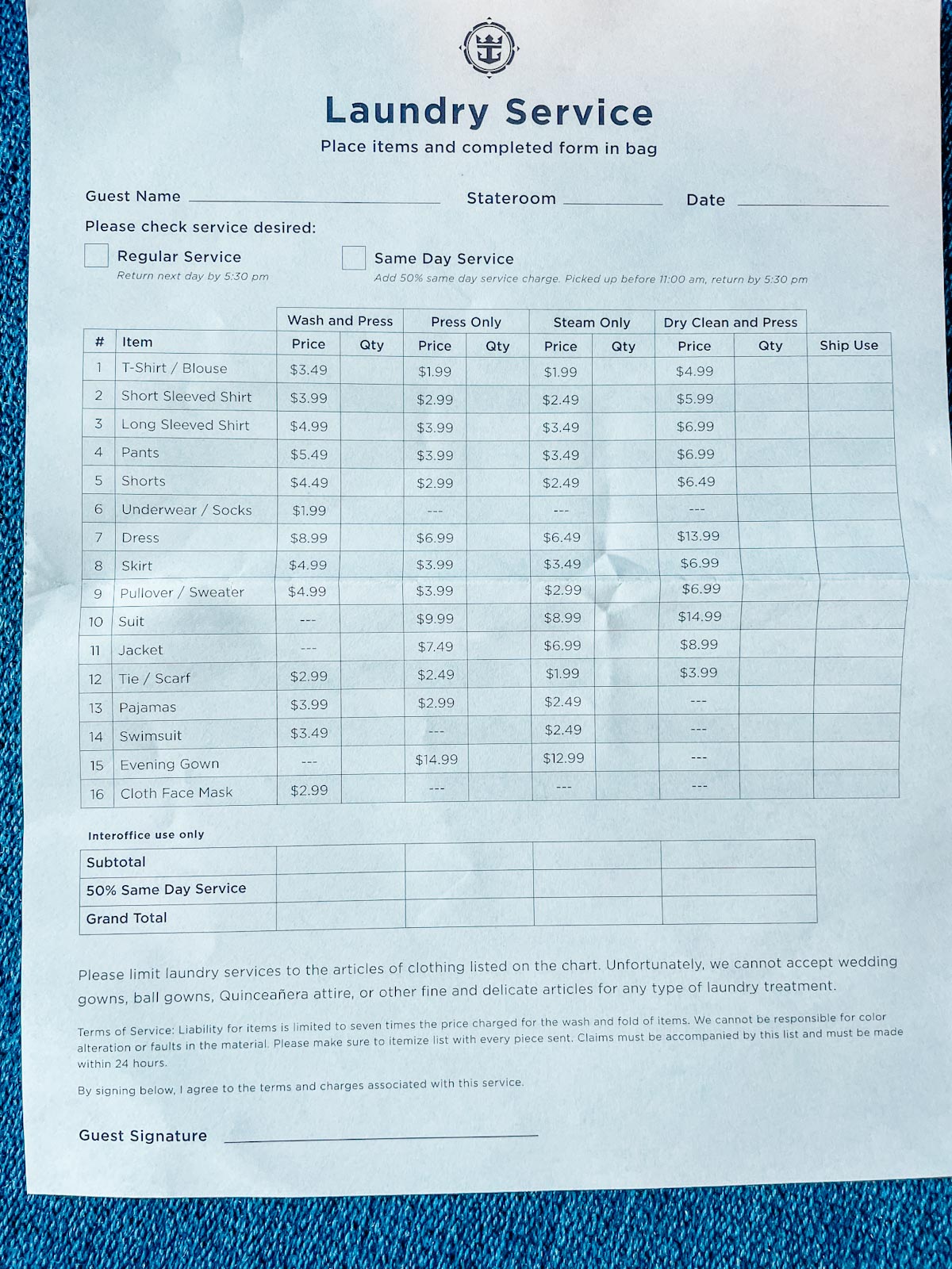 Laundry Service and Prices On Royal Caribbean And How To Keep Clothes ...