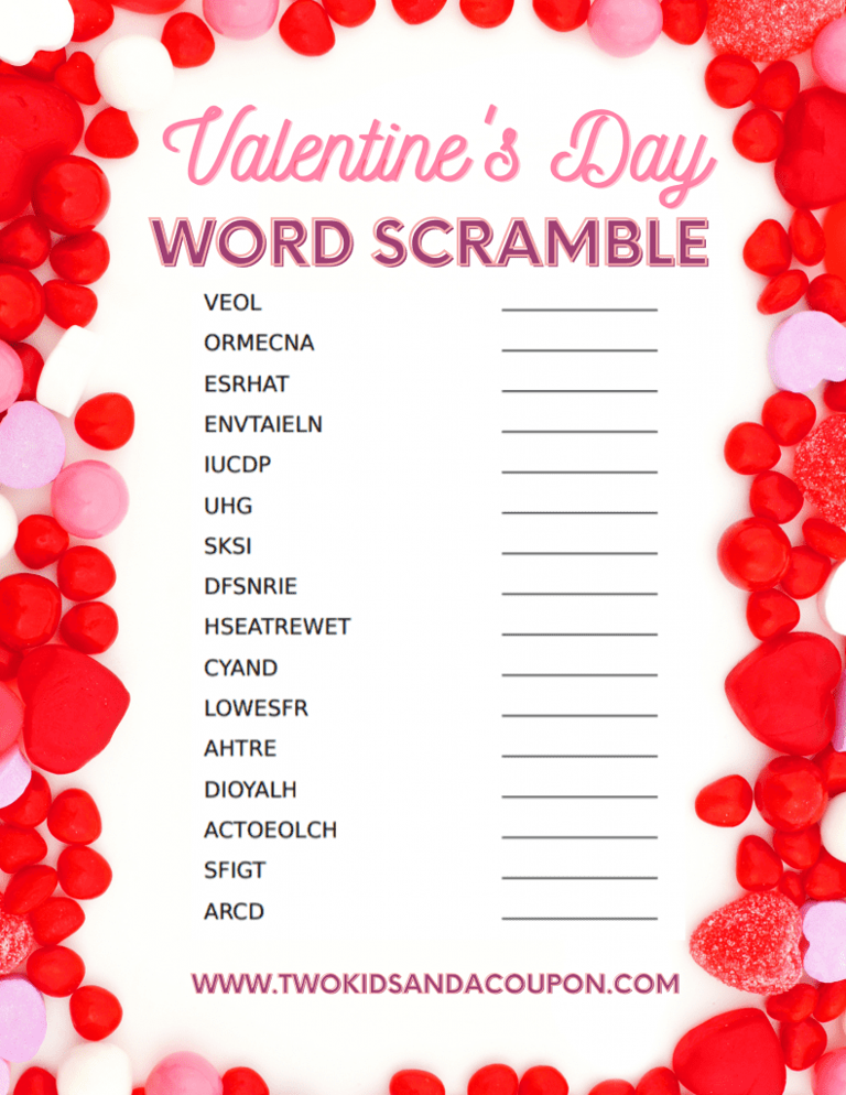 Free Valentine's Day Word Scramble for Kids