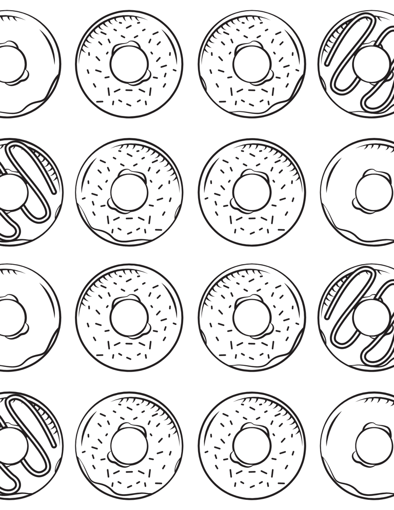 6 cute donut coloring pages
