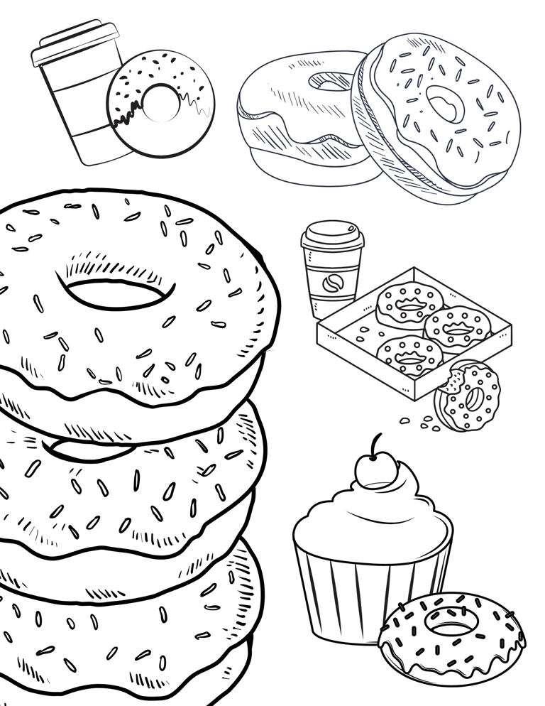 6 Cute Donut Coloring Pages