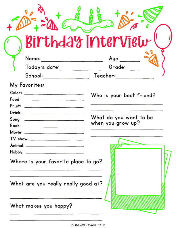 Birthday Interview Questions for Kids (Free Printable)