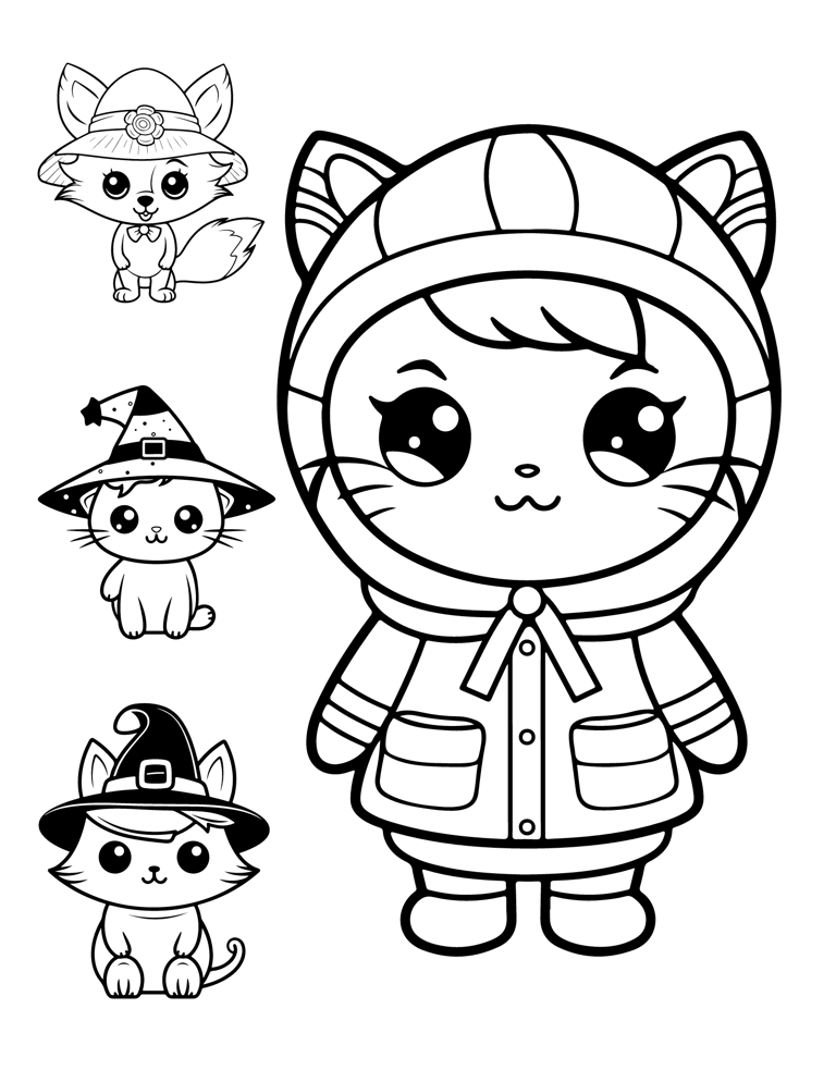 14 Cute Kawaii Cat Coloring Pages