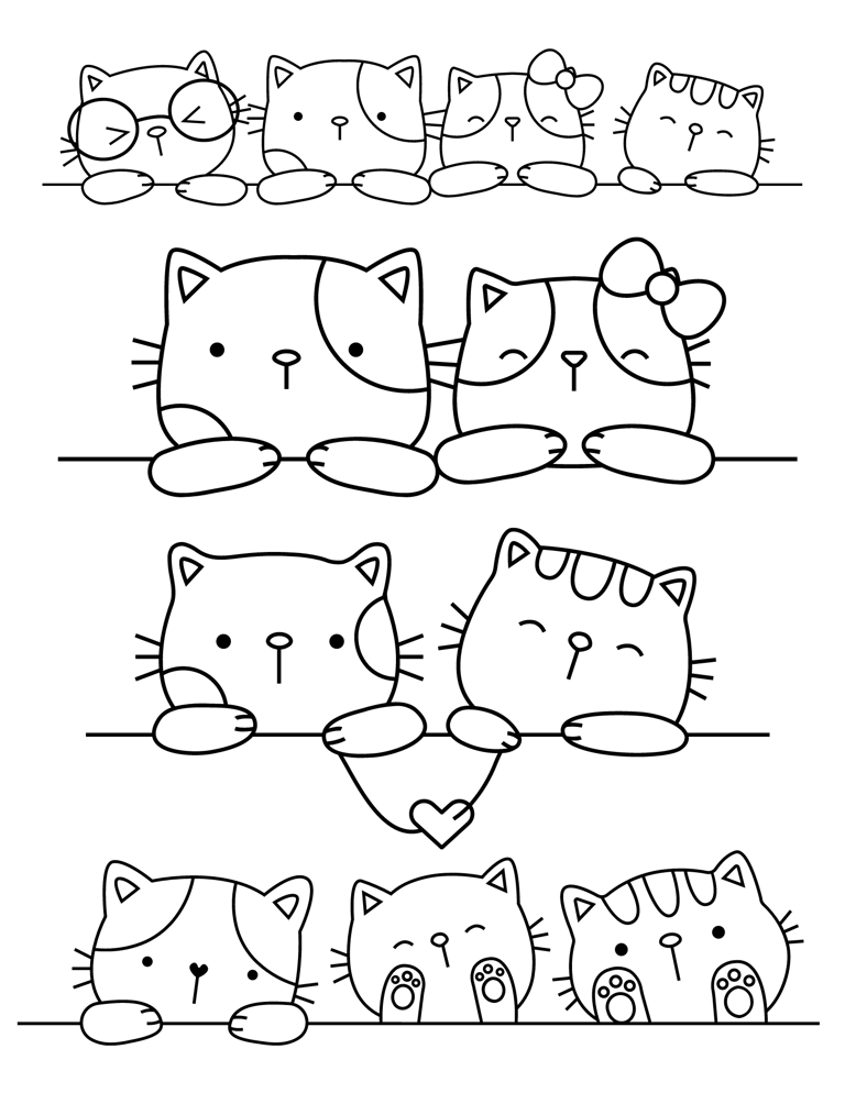 14 Cute Kawaii Cat Coloring Pages