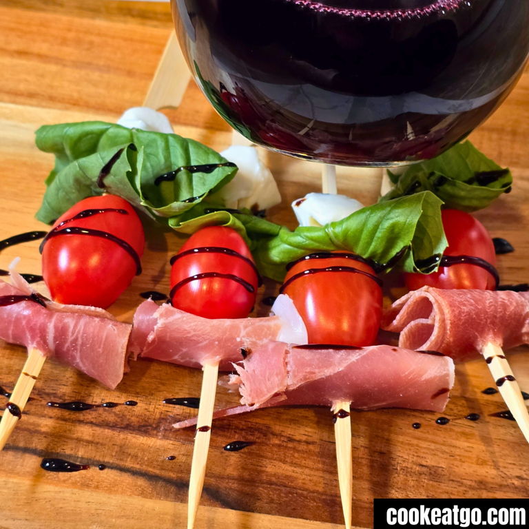 Caprese Skewers With Prosciutto And Balsamic Drizzle