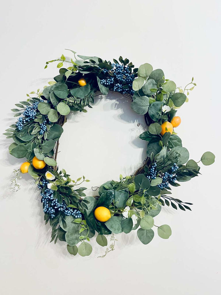 Dollar store blueberry lemon wreath