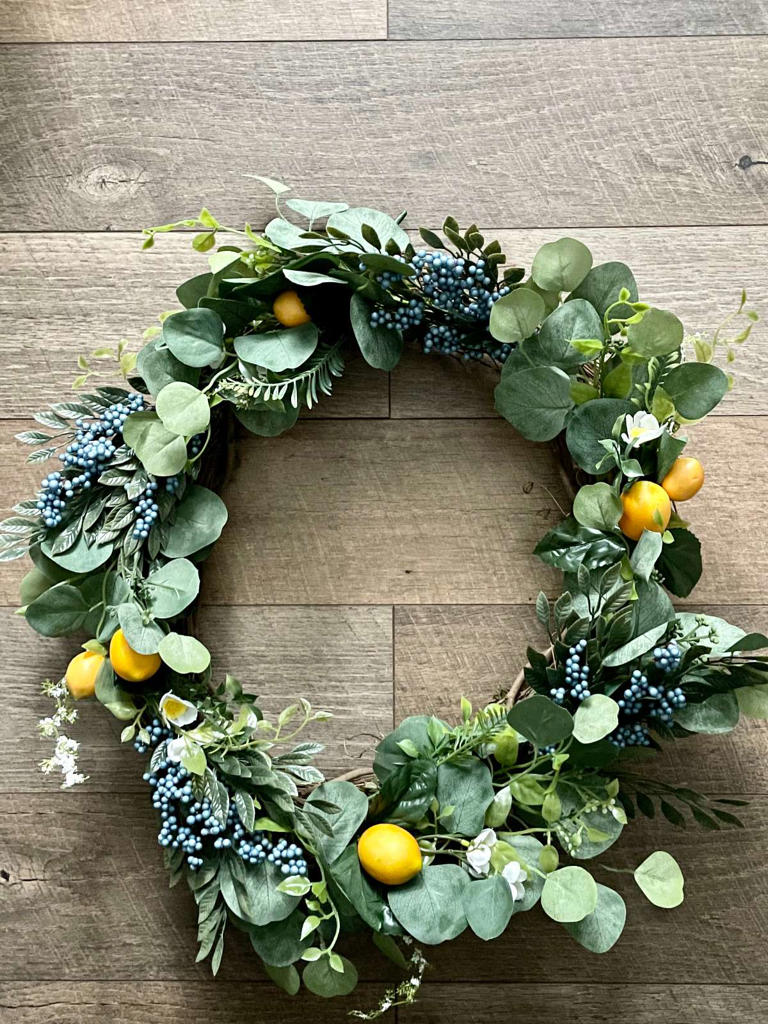 Dollar store blueberry lemon wreath
