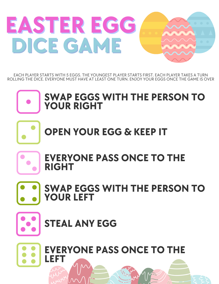 Printable candy dice game for Easter