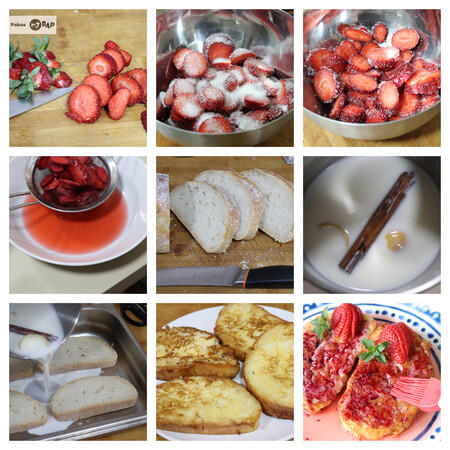 Receta sencilla de torrijas de fresa y su almíbar