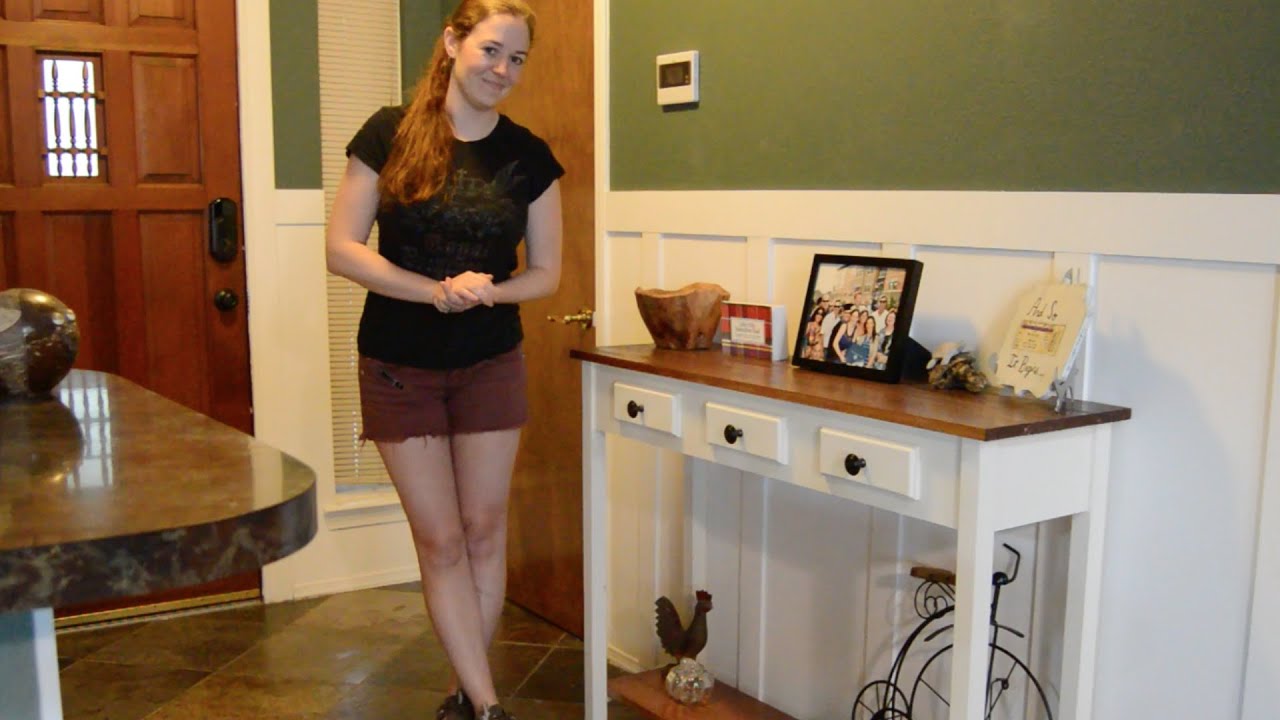 Build a DIY entryway table with realistic faux drawers