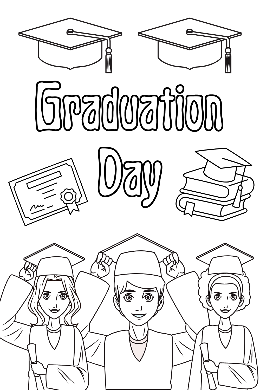 4 Cute Graduation Coloring Pages
