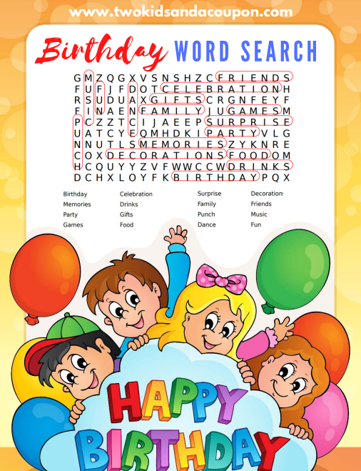 Free Printable Birthday Word Search