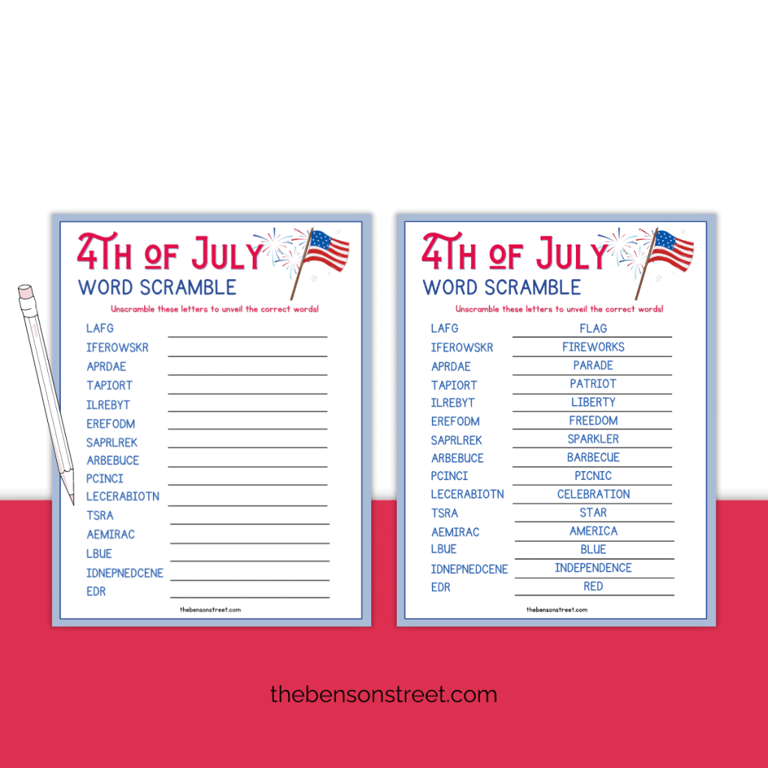 Free Printable 4th of July Word Scramble Game