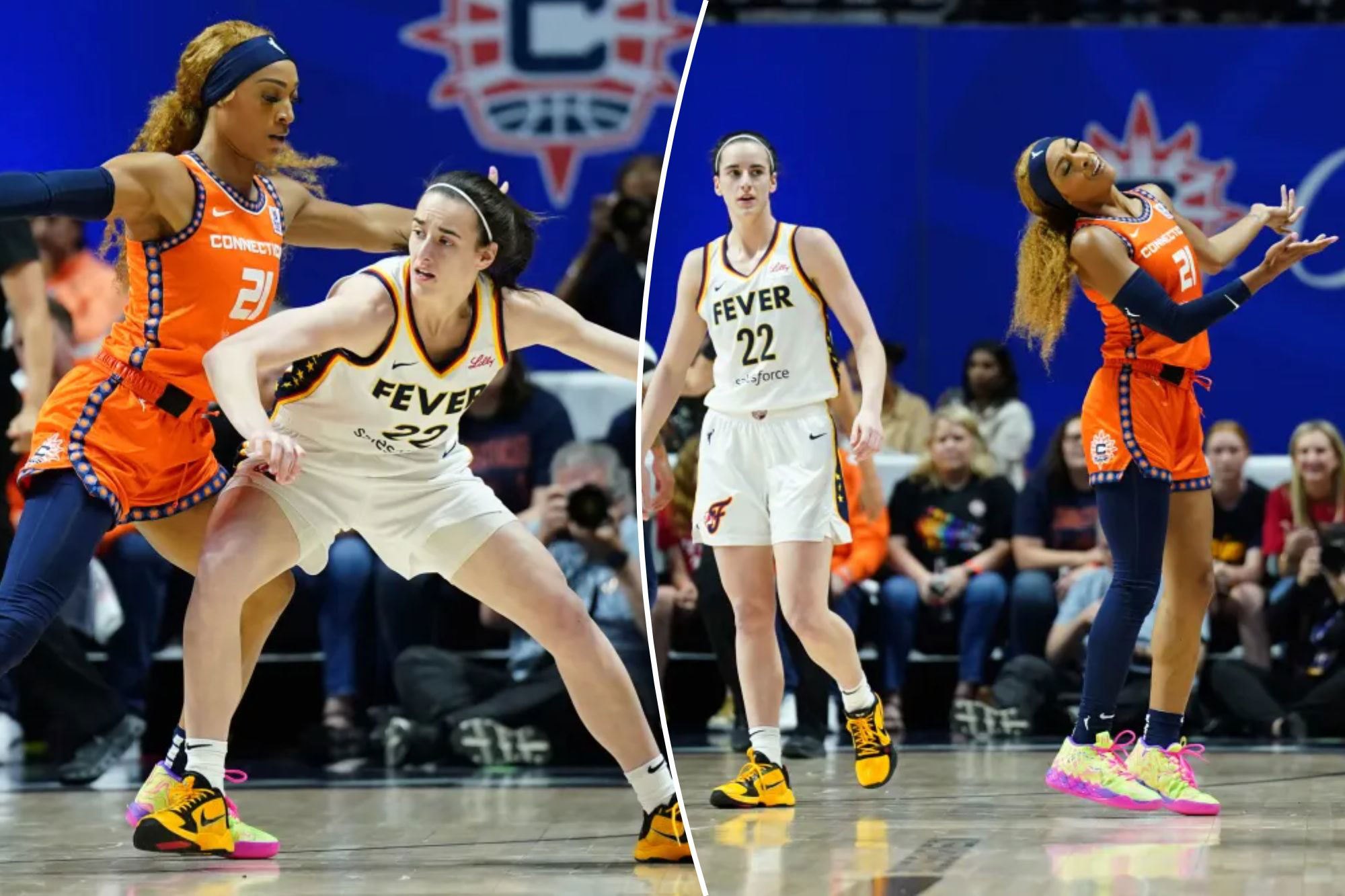 Caitlin Clark mocked by Sun star DiJonai Carrington for flopping Caitlin Clark mocked by Sun star DiJonai Carrington for flopping