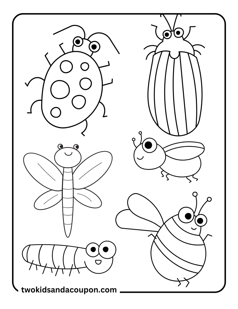 7 Cute Printable Bug Coloring Pages
