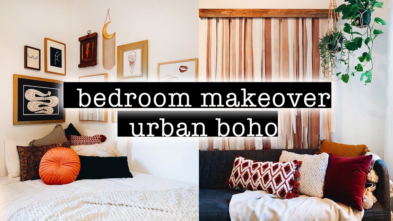 Apartment-friendly boho bedroom makeover and room tour