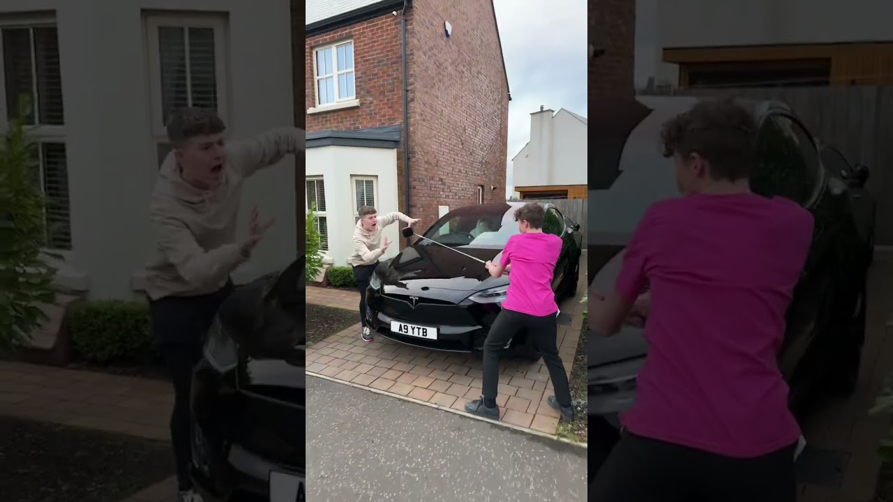 My Little Brother Gets Too Close To Bashing My Tesla