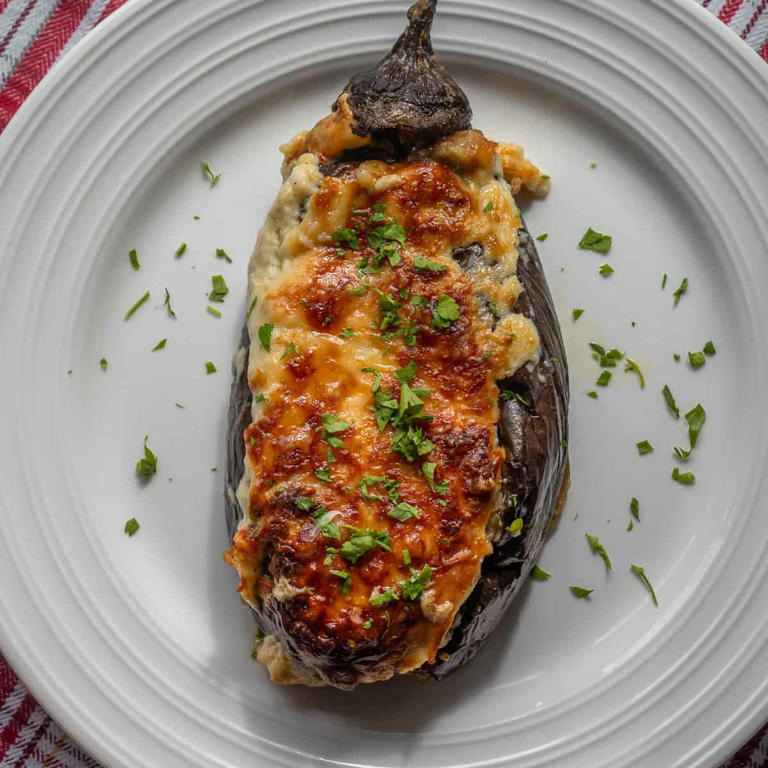 Papoutsakia - Vegetarian Greek Stuffed Eggplant