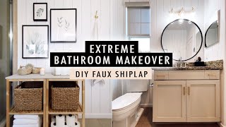 Budget Bathroom Makeover With DIY Faux Shiplap Wall